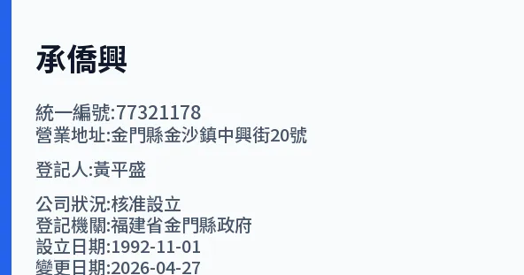 承僑興的照片-統編 77321178(金門縣) 公司登記資料與營業項目詳細圖表