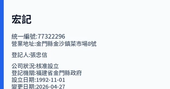宏記的照片-統編 77322296(金門縣) 公司登記資料與營業項目詳細圖表
