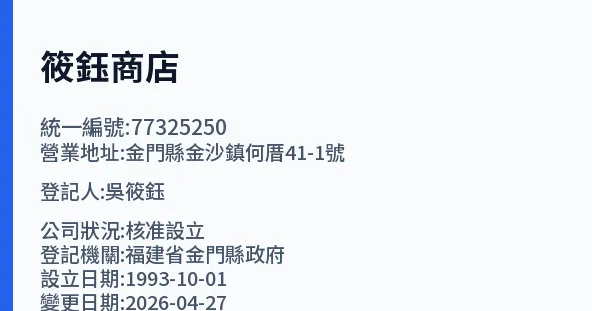 筱鈺商店的照片-統編 77325250(金門縣) 公司登記資料與營業項目詳細圖表