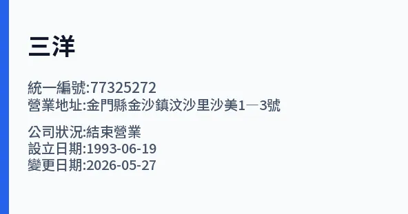 三洋的照片-統編 77325272(金門縣) 公司登記資料與營業項目詳細圖表
