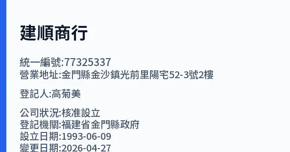 建順商行的照片-統編 77325337(金門縣) 公司登記資料與營業項目詳細圖表