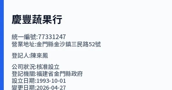 慶豐蔬果行的照片-統編 77331247(金門縣) 公司登記資料與營業項目詳細圖表