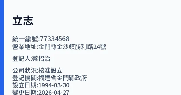 立志的照片-統編 77334568(金門縣) 公司登記資料與營業項目詳細圖表