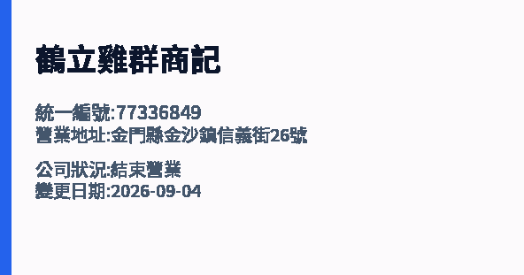 鶴立雞群商記的照片-統編 77336849(金門縣) 公司登記資料與營業項目詳細圖表