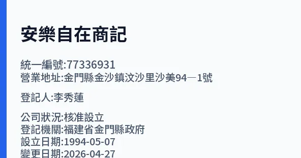 安樂自在商記的照片-統編 77336931(金門縣) 公司登記資料與營業項目詳細圖表