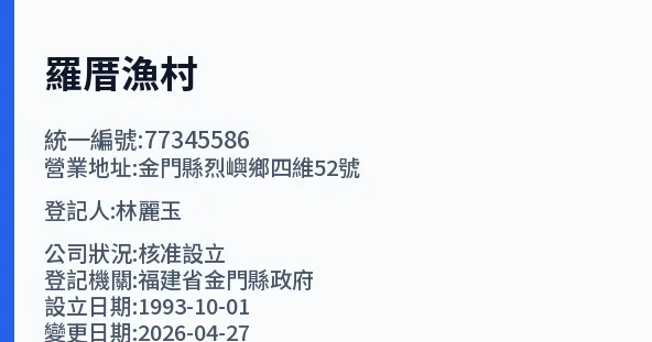 羅厝漁村的照片-統編 77345586(金門縣) 公司登記資料與營業項目詳細圖表