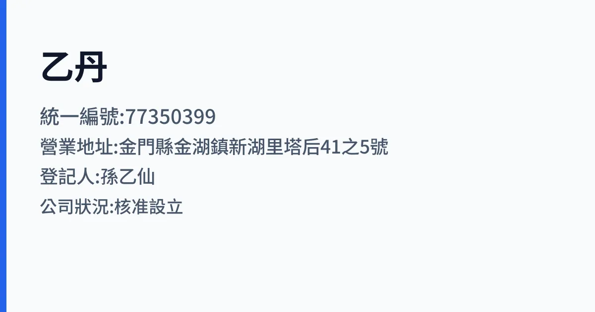 乙丹 - 統編 77350399(金門縣) 公司登記資料與營業項目詳細圖表