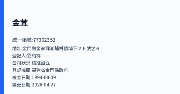 金茸的照片-統編 77362352(金門縣) 公司登記資料與營業項目詳細圖表