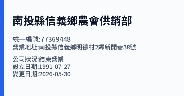 南投縣信義鄉農會供銷部的照片-統編 77369448(南投縣) 公司登記資料與營業項目詳細圖表