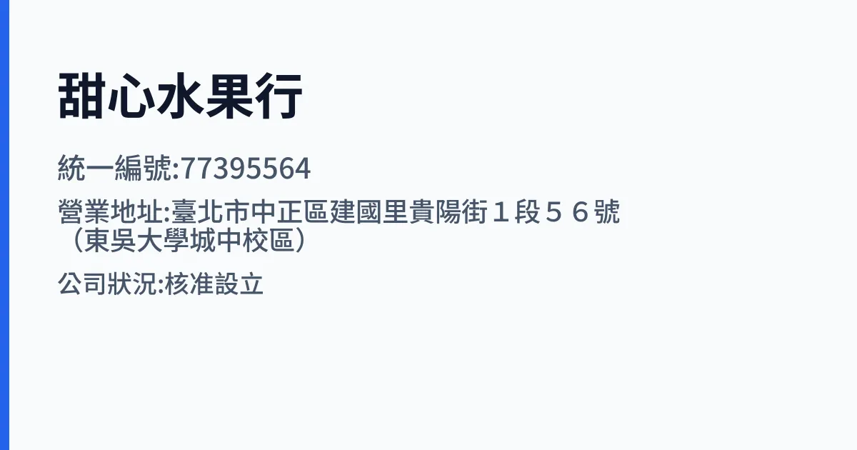 甜心水果行 - 統編 77395564(臺北市) 公司登記資料與營業項目詳細圖表