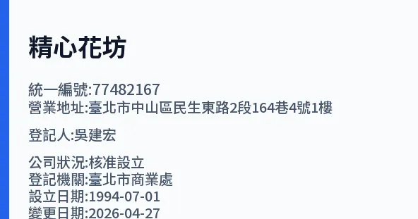 精心花坊的照片-統編 77482167(臺北市) 公司登記資料與營業項目詳細圖表