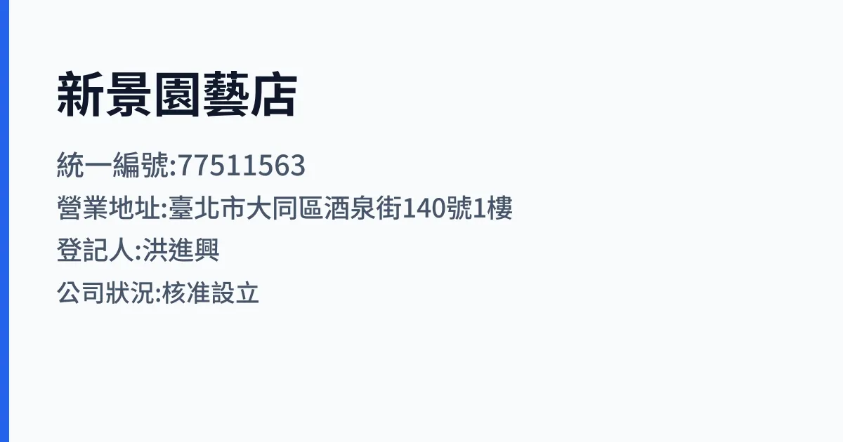 新景園藝店 - 統編 77511563（臺北市） 公司登記資料與營業項目詳細圖表