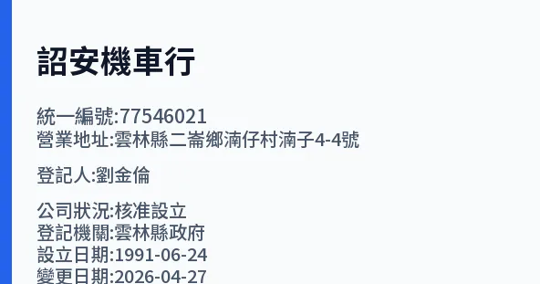 詔安機車行的照片-統編 77546021(雲林縣) 公司登記資料與營業項目詳細圖表