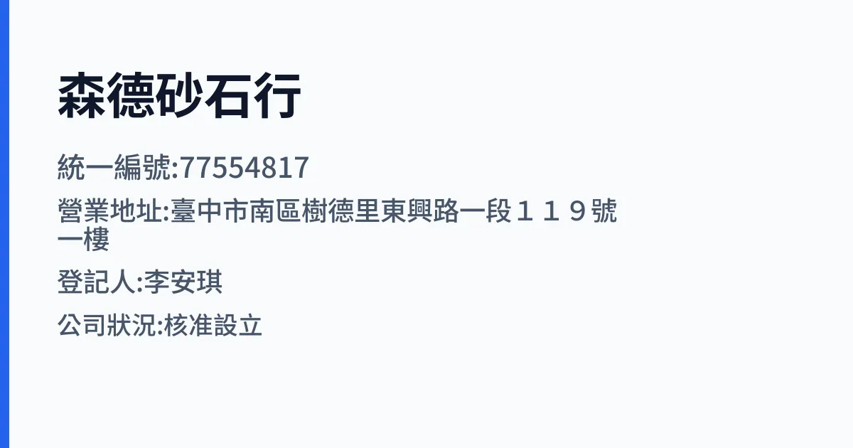 森德砂石行 - 統編 77554817(臺中市) 公司登記資料與營業項目詳細圖表