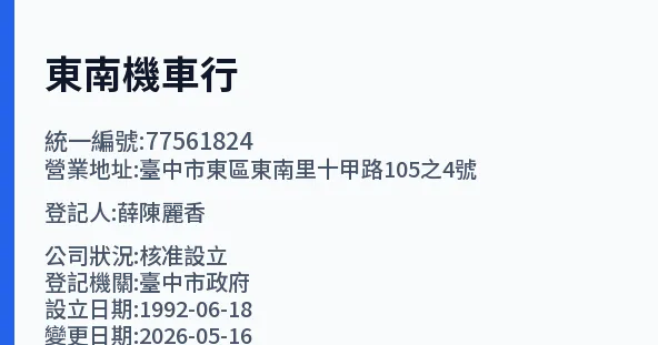 東南機車行的照片-統編 77561824(臺中市) 公司登記資料與營業項目詳細圖表