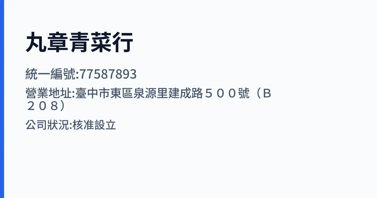丸章青菜行 - 統編 77587893(臺中市) 公司登記資料與營業項目詳細圖表