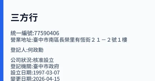 三方行的照片-統編 77590406(臺中市) 公司登記資料與營業項目詳細圖表