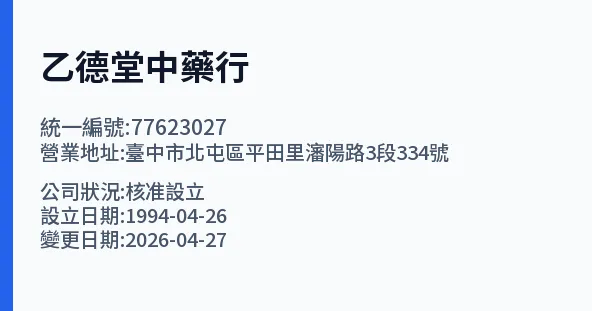 乙德堂中藥行的照片-統編 77623027(臺中市) 公司登記資料與營業項目詳細圖表