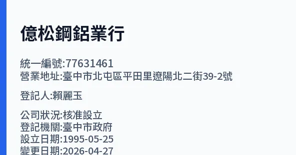 億松鋼鋁業行的照片-統編 77631461(臺中市) 公司登記資料與營業項目詳細圖表
