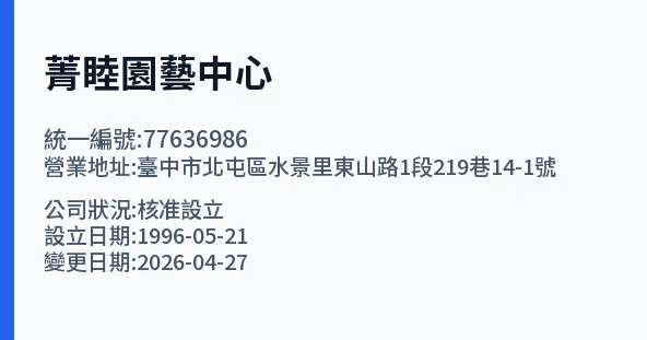 菁睦園藝中心的照片-統編 77636986(臺中市) 公司登記資料與營業項目詳細圖表