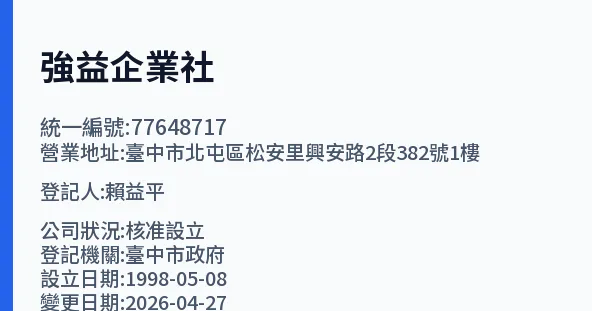 強益企業社的照片-統編 77648717(臺中市) 公司登記資料與營業項目詳細圖表