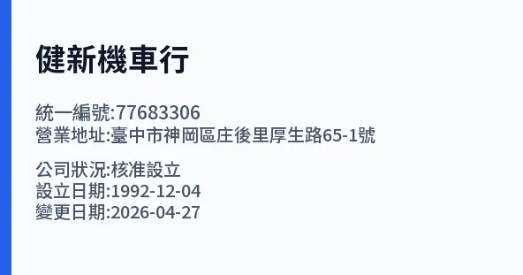 健新機車行的照片-統編 77683306(臺中市) 公司登記資料與營業項目詳細圖表