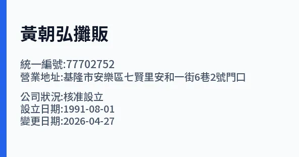 黃朝弘攤販的照片-統編 77702752(基隆市) 公司登記資料與營業項目詳細圖表