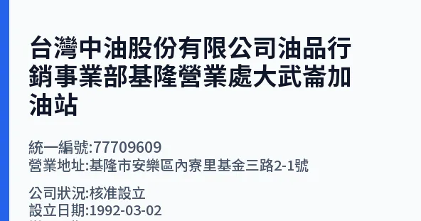 台灣中油股份有限公司油品行銷事業部基隆營業處大武崙加油站的照片-統編 77709609(基隆市) 公司登記資料與營業項目詳細圖表