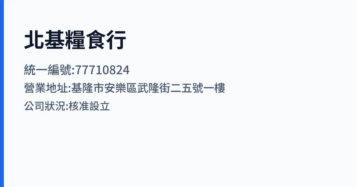 北基糧食行 - 統編 77710824(基隆市) 公司登記資料與營業項目詳細圖表