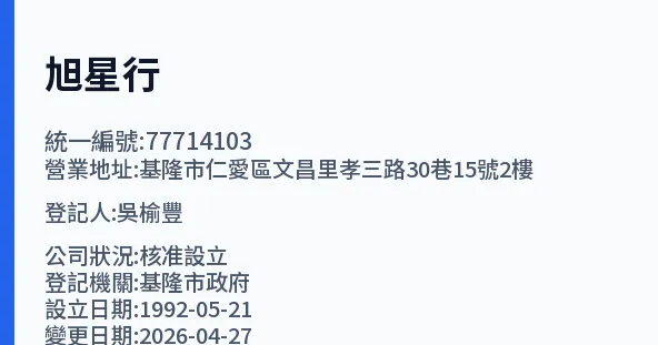 旭星行的照片-統編 77714103(基隆市) 公司登記資料與營業項目詳細圖表