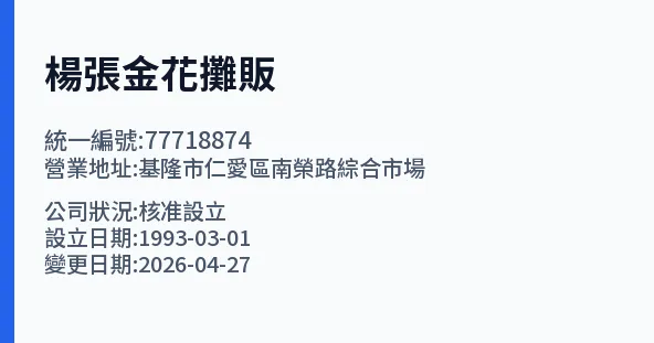 楊張金花攤販的照片-統編 77718874(基隆市) 公司登記資料與營業項目詳細圖表