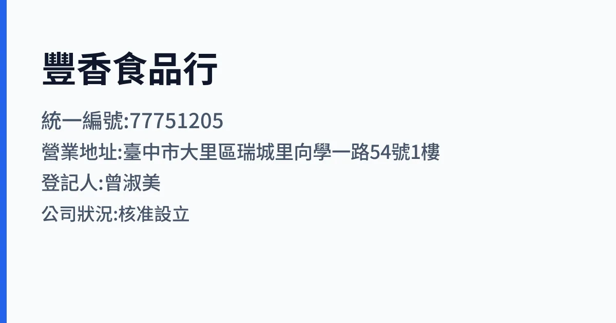 豐香食品行 - 統編 77751205(臺中市) 公司登記資料與營業項目詳細圖表