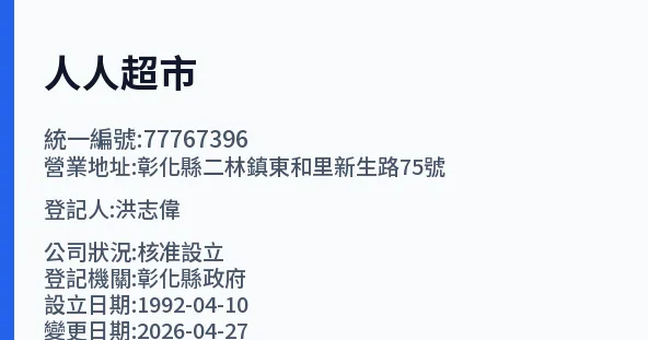 人人超市的照片-統編 77767396(彰化縣) 公司登記資料與營業項目詳細圖表