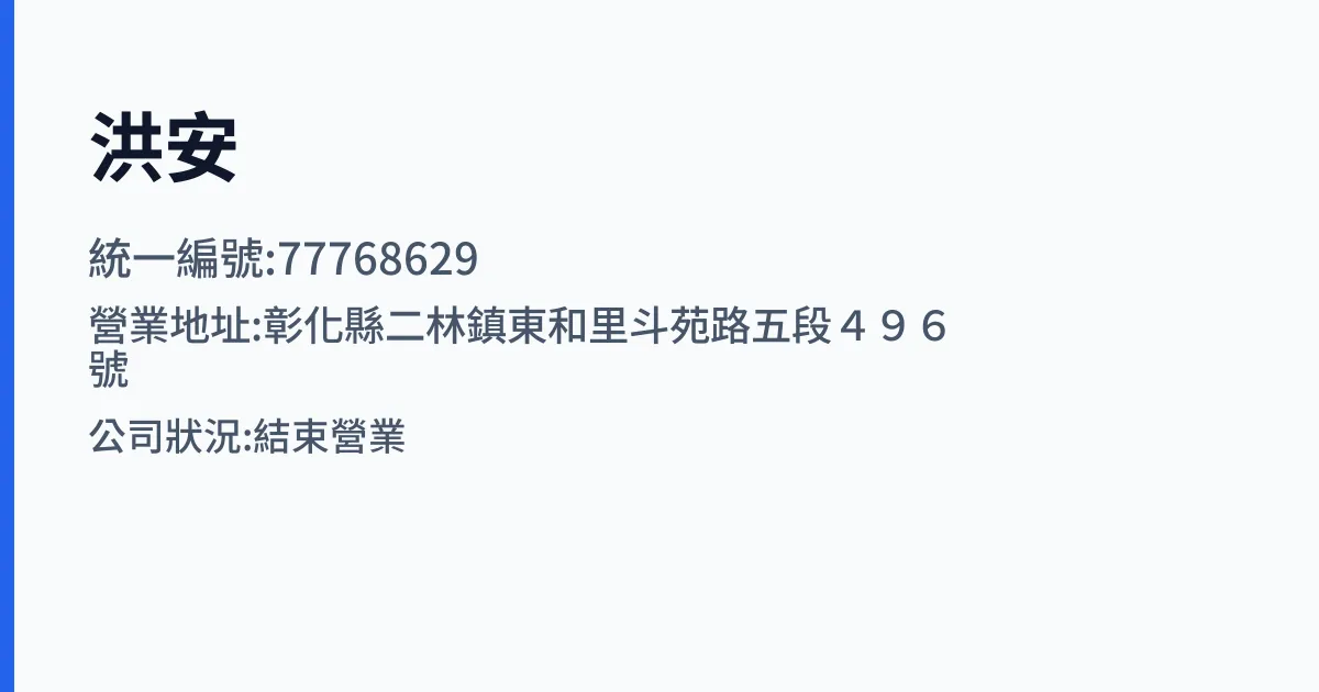 洪安 - 統編 77768629(彰化縣) 公司登記資料與營業項目詳細圖表