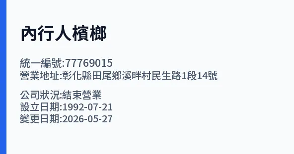 內行人檳榔的照片-統編 77769015(彰化縣) 公司登記資料與營業項目詳細圖表