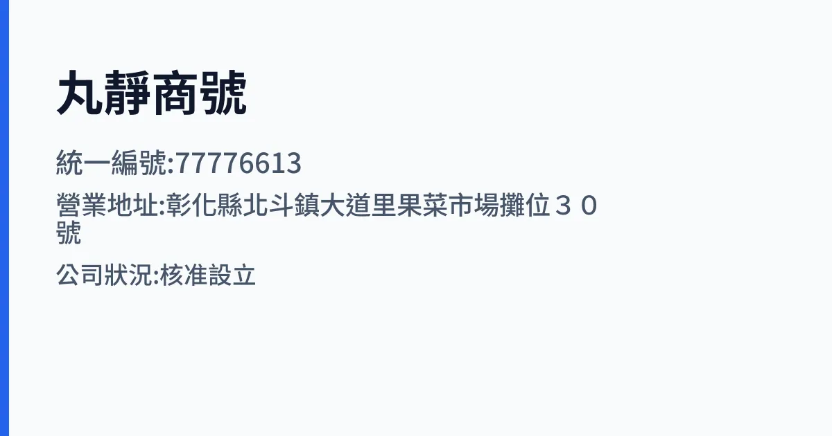 丸靜商號 - 統編 77776613(彰化縣) 公司登記資料與營業項目詳細圖表