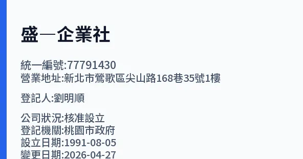 盛―企業社的照片-統編 77791430(新北市) 公司登記資料與營業項目詳細圖表