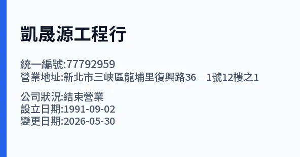 凱晟源工程行的照片-統編 77792959(新北市) 公司登記資料與營業項目詳細圖表