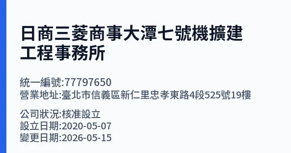 日商三菱商事大潭七號機擴建工程事務所的照片-統編 77797650(臺北市) 公司登記資料與營業項目詳細圖表
