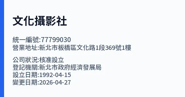 文化攝影社的照片-統編 77799030(新北市) 公司登記資料與營業項目詳細圖表