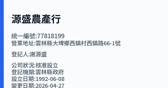 源盛農產行的照片-統編 77818199(雲林縣) 公司登記資料與營業項目詳細圖表