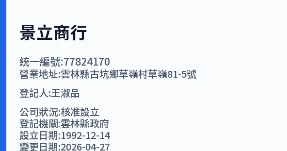 景立商行的照片-統編 77824170(雲林縣) 公司登記資料與營業項目詳細圖表