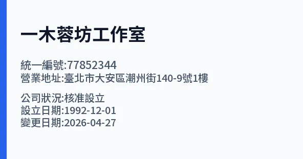 一木蓉坊工作室的照片-統編 77852344(臺北市) 公司登記資料與營業項目詳細圖表