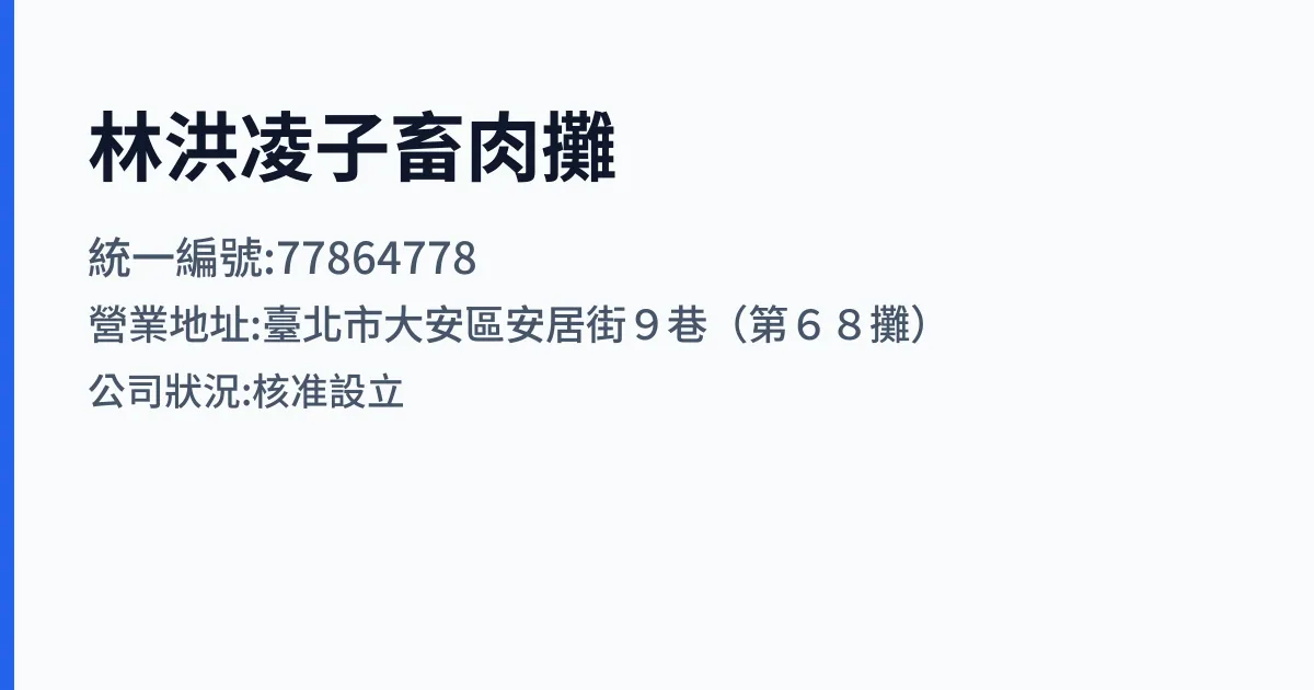 林洪凌子畜肉攤 - 統編 77864778(臺北市) 公司登記資料與營業項目詳細圖表