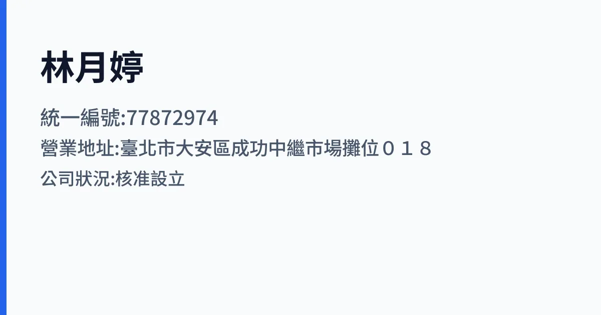 林月婷 - 統編 77872974(臺北市) 公司登記資料與營業項目詳細圖表