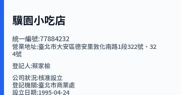 驥園小吃店的照片-統編 77884232(臺北市) 公司登記資料與營業項目詳細圖表