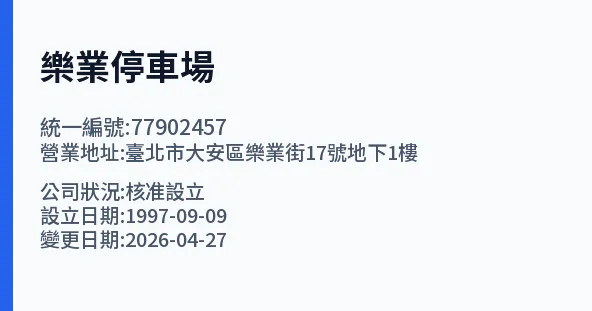 樂業停車場的照片-統編 77902457(臺北市) 公司登記資料與營業項目詳細圖表