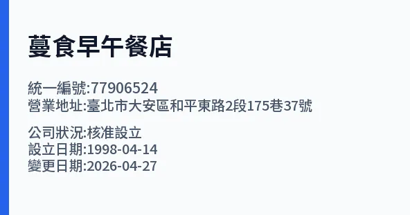 蔓食早午餐店的照片-統編 77906524(臺北市) 公司登記資料與營業項目詳細圖表