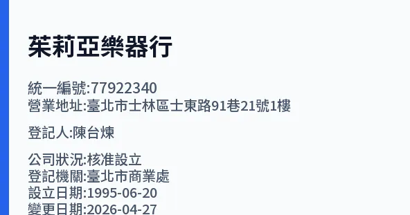 茱莉亞樂器行的照片-統編 77922340(臺北市) 公司登記資料與營業項目詳細圖表