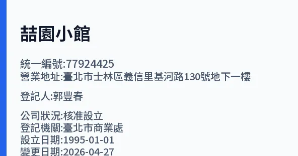 喆園小館的照片-統編 77924425(臺北市) 公司登記資料與營業項目詳細圖表